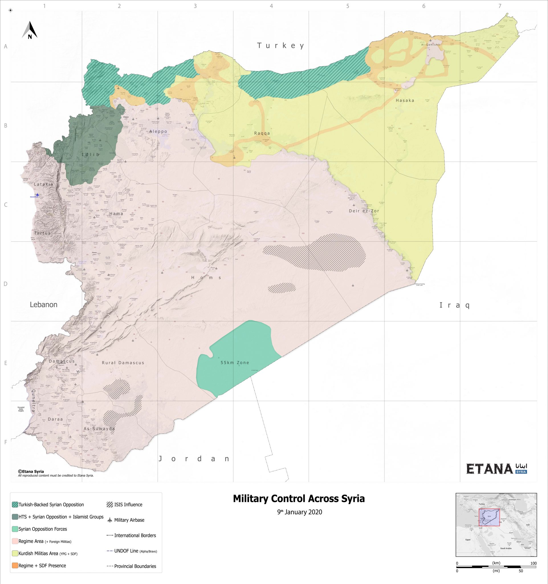 Military Control Across Syria - January 2020 - Etana Syria